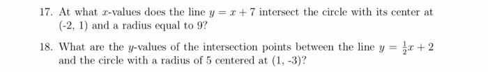 Solved 17. At what x-values does the line y=x+7 intersect | Chegg.com