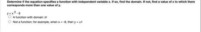 Solved Determine if the equation specifies a function with | Chegg.com