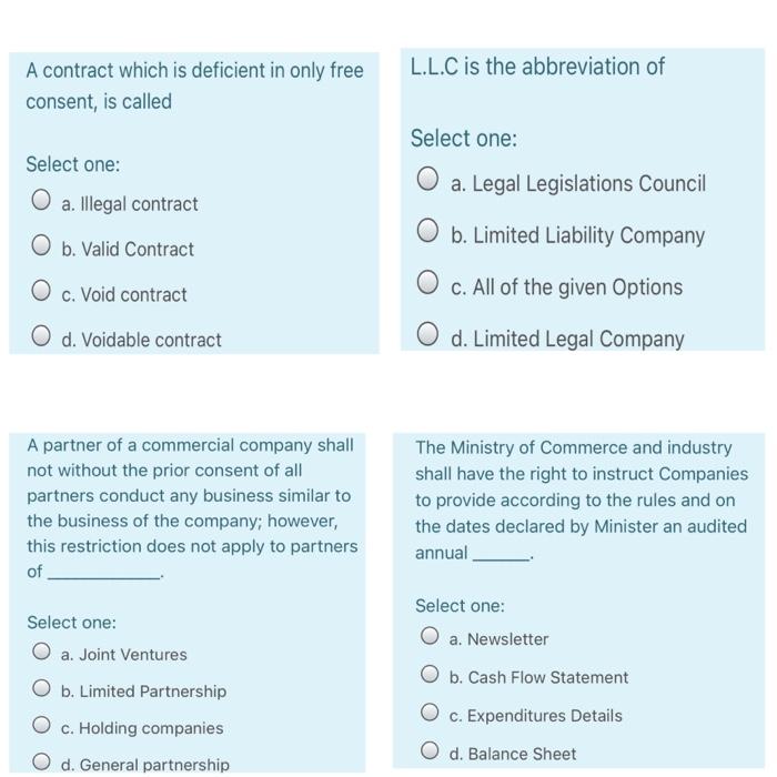 Solved L.L.C is the abbreviation of A contract which is | Chegg.com