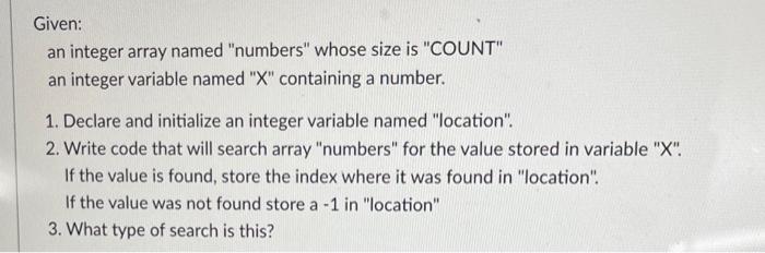 Solved Given An Integer Array Named Numbers Whose Size Is
