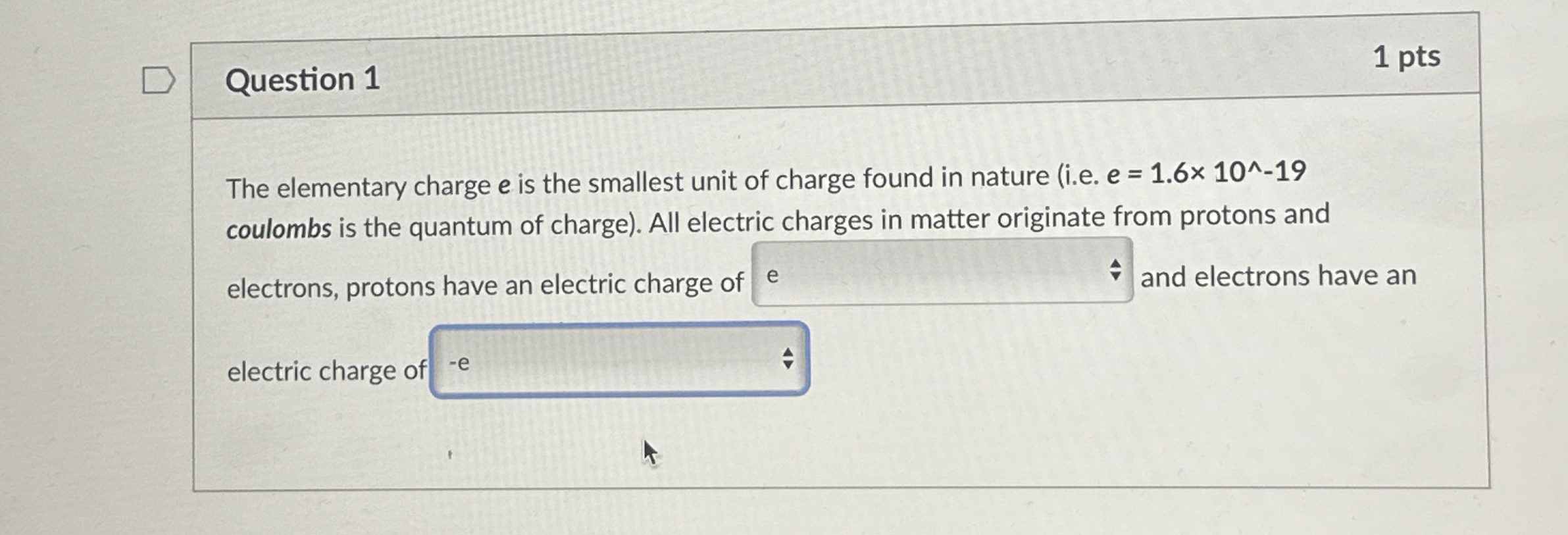 Solved Question 11 ﻿ptsThe elementary charge e ﻿is the | Chegg.com