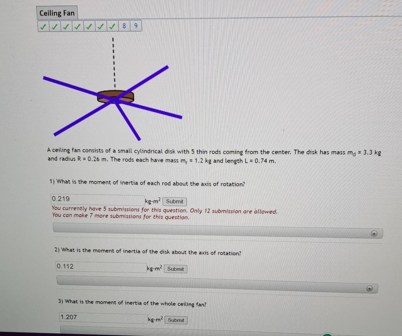 Solved A ceiling fan consists of a small cylindrical disk | Chegg.com