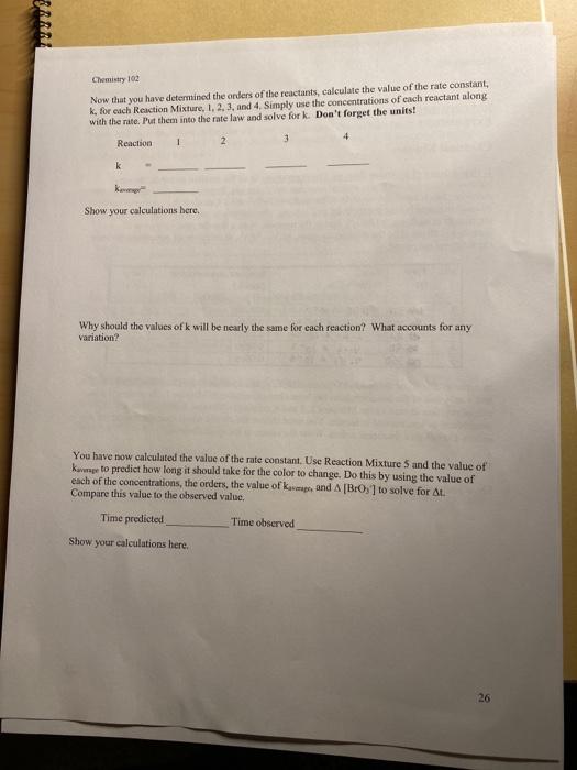 RAM Chemistry 102 SECTION NAME REPORT SHEET | Chegg.com