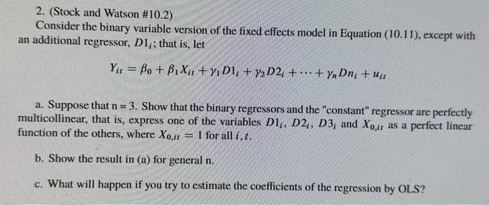 Solved 2. (Stock and Watson \#10.2) Consider the binary | Chegg.com