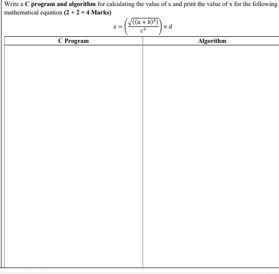 Solved Write A C Program And Algorithm For Calculating The 9278