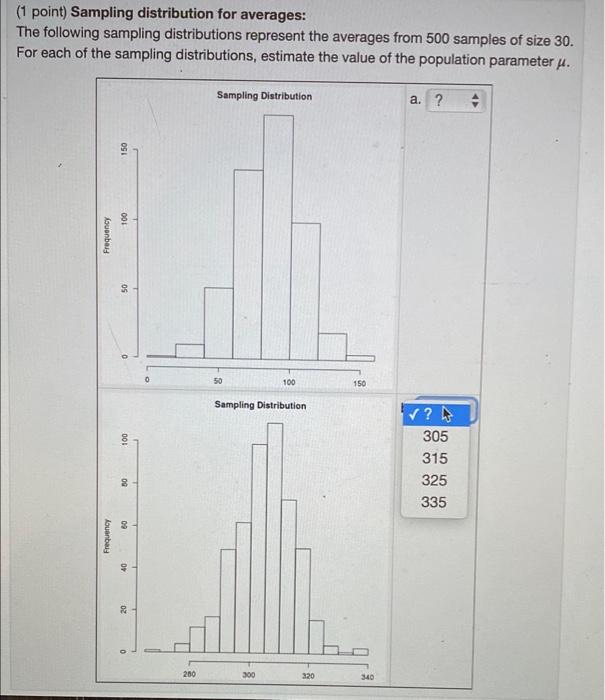 Solved (1 point) Sampling distribution for averages: The | Chegg.com