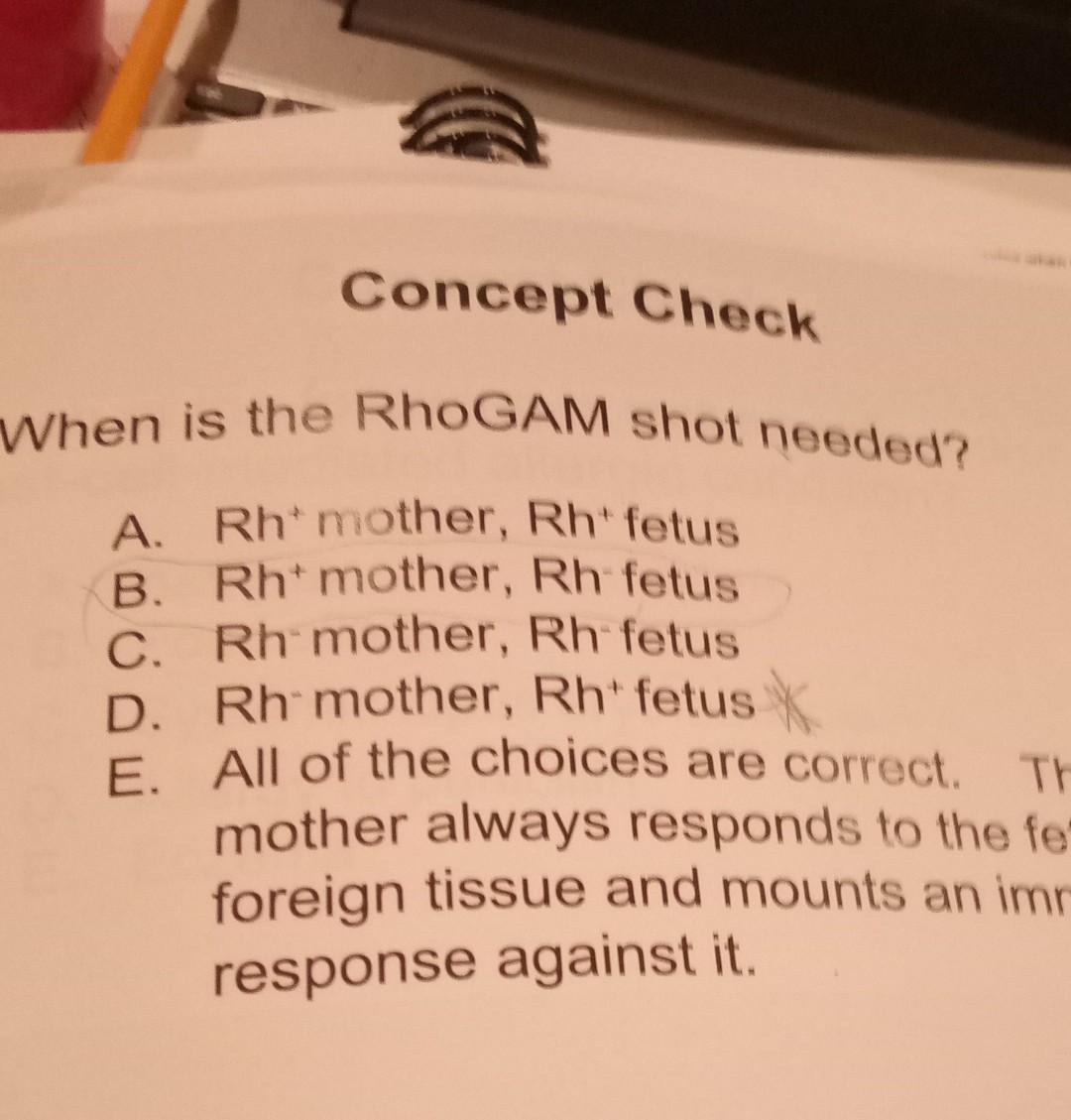 Solved Concept Check When is the RhoGAM shot needed? A. Rh | Chegg.com
