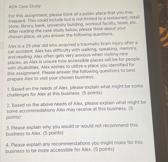 Solved ADA Case Study For this assignment, please think of a | Chegg.com