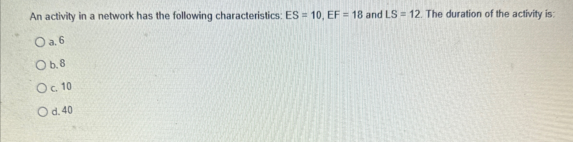 Solved An activity in a network has the following | Chegg.com