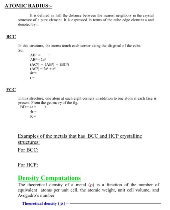 Solved BCC:- In body centered cubic structure each one atom | Chegg.com
