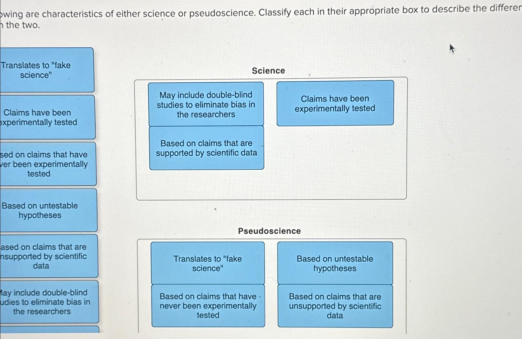 Solved wing are characteristics of either science or | Chegg.com