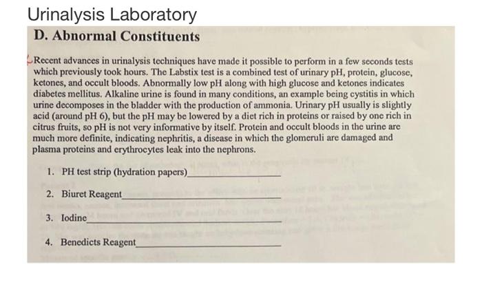 [Solved]: What is each used for during the lab? D. Abnormal
