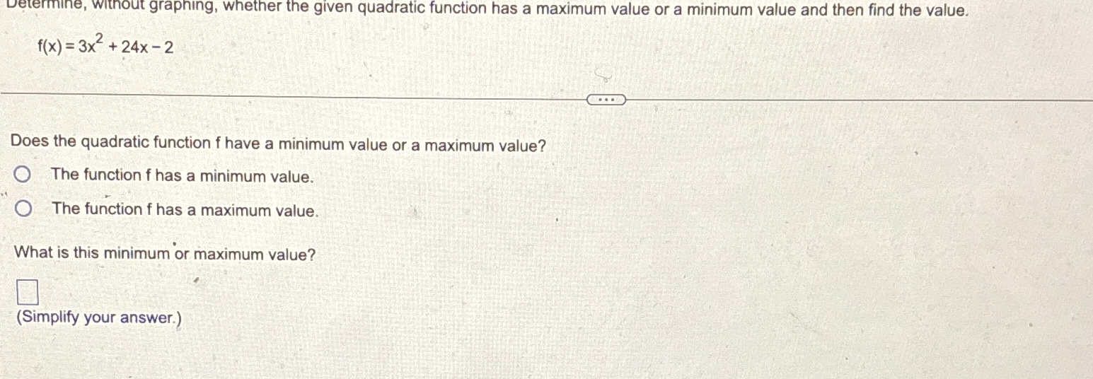 Solved Determine, witnout graphing, whether the given | Chegg.com