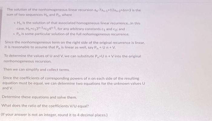 Solved The solution of the nonhomogeneous linear recursion | Chegg.com