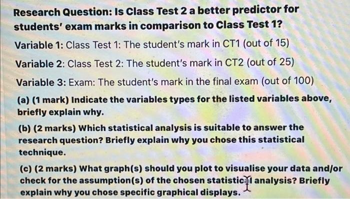 Solved Research Question: Is Class Test 2 a better predictor | Chegg.com
