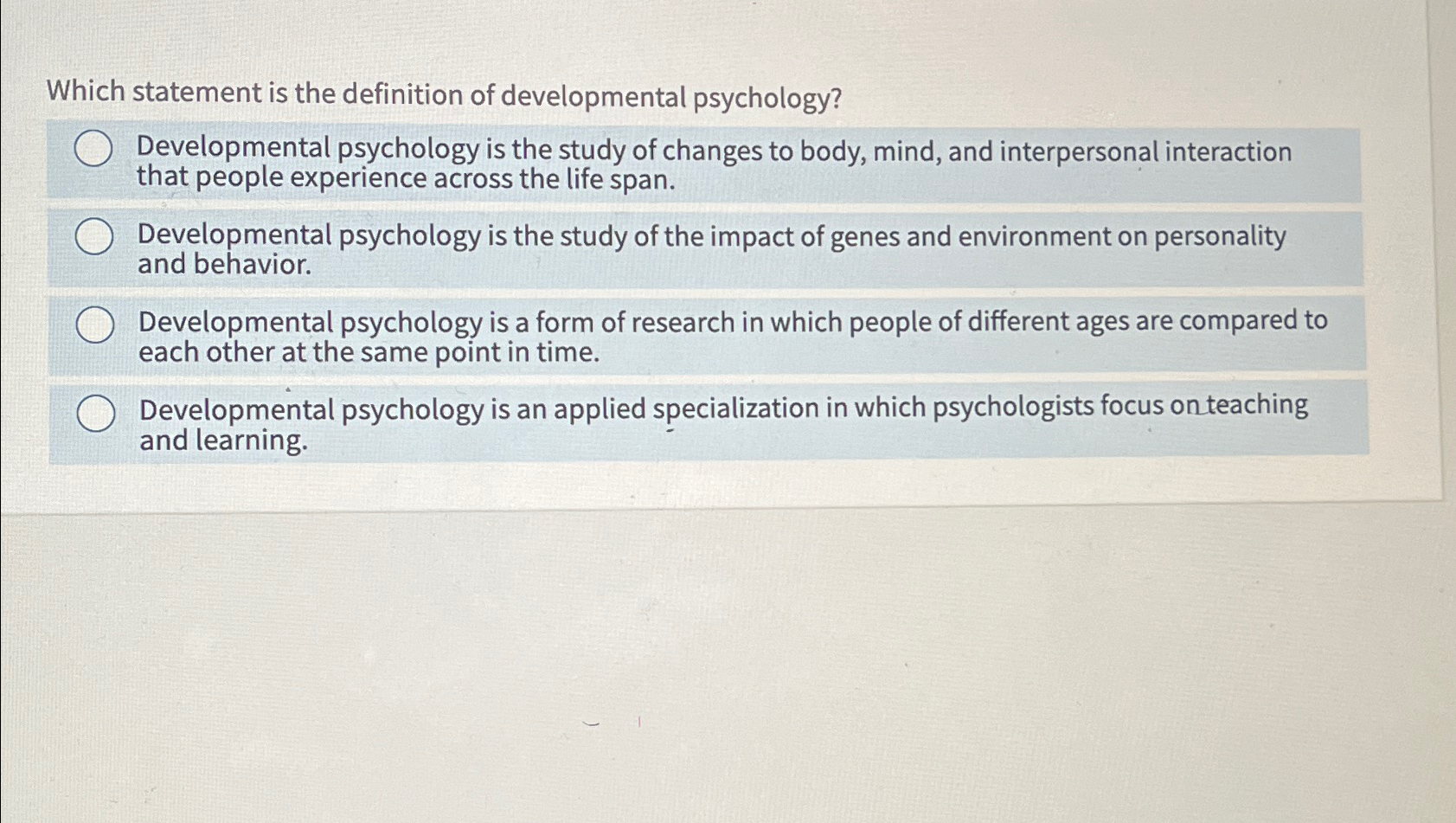 Solved Which statement is the definition of developmental | Chegg.com