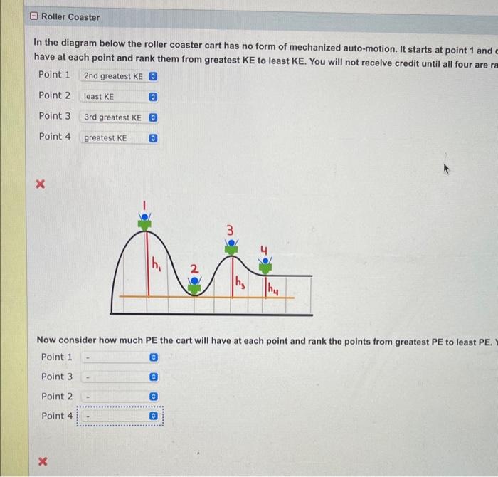 Solved In the diagram below the roller coaster cart has no | Chegg.com