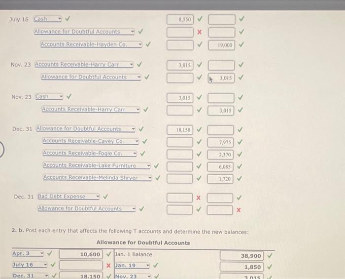 Solved Allowance method entries The following transactions | Chegg.com