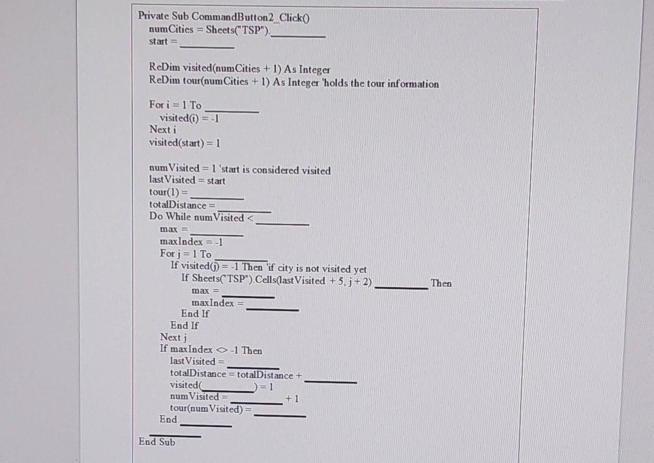 Private Sub CommandButton 2 Click O numCities = | Chegg.com