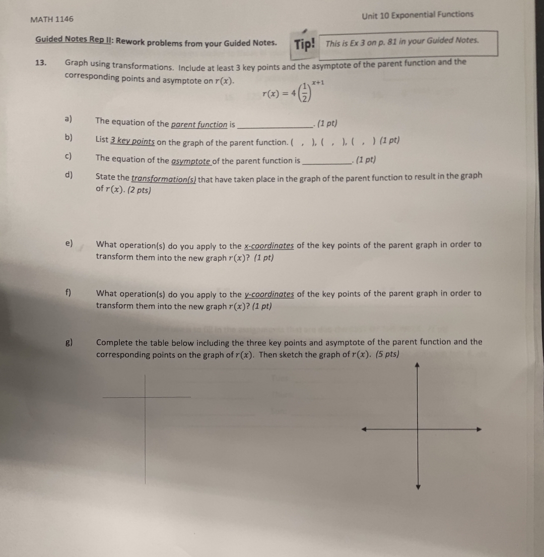 Solved MATH 1146Unit 10 ﻿Exponential FunctionsGuided Notes | Chegg.com