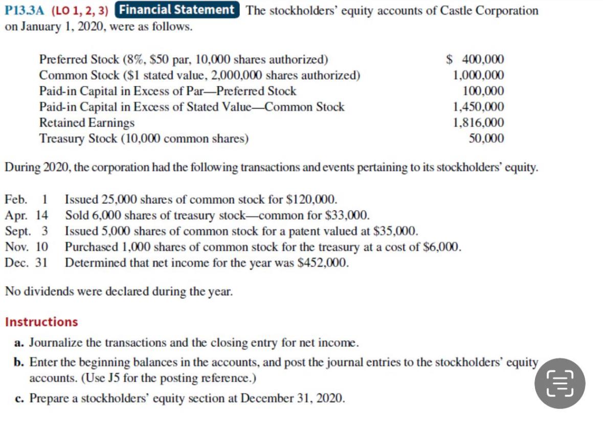 Solved P13.3A (LO 1, 2, 3) ﻿Financial Statement The | Chegg.com
