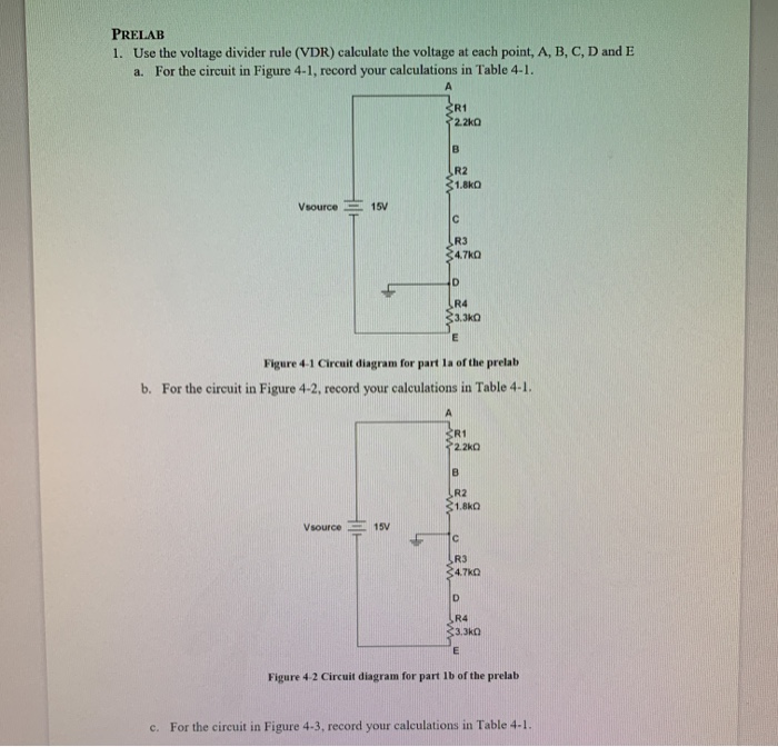 Solved PRELAB 1. Use the voltage divider rule (VDR) | Chegg.com