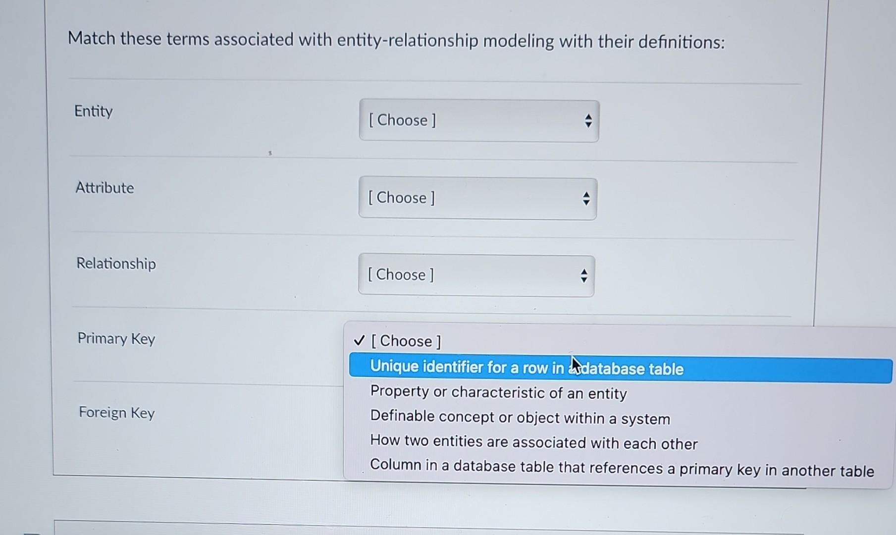 Solved Match these terms associated with entity-relationship | Chegg.com