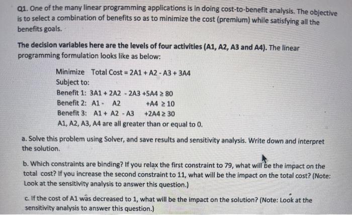 Solved Q1. One of the many linear programming applications | Chegg.com