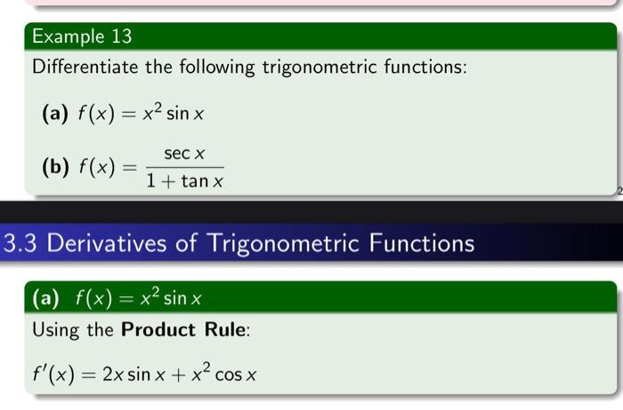 Solved Differentiate the following trigonometric functions: | Chegg.com