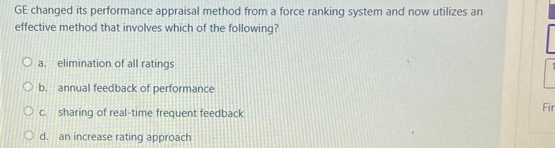 Solved GE changed its performance appraisal method from a | Chegg.com