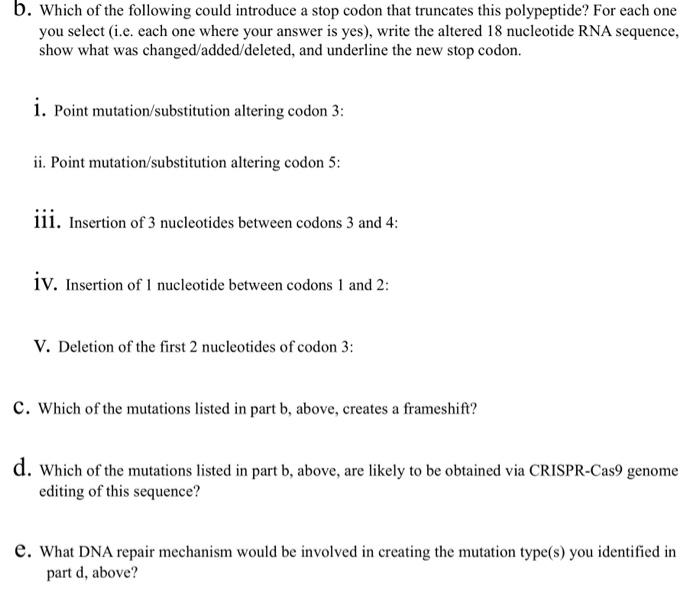 Solved The RNA sequence of the first six codons of a gene | Chegg.com