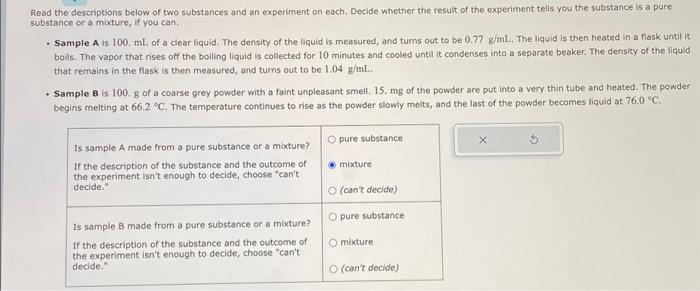 Solved Read the descriptions below of two substances and an | Chegg.com