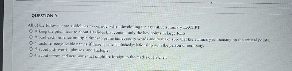 Solved QUESTION 9All of the following are guidelines to | Chegg.com