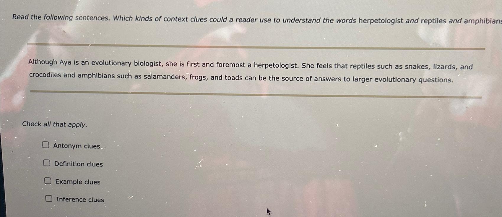 Solved Read the following sentences. Which kinds of context | Chegg.com