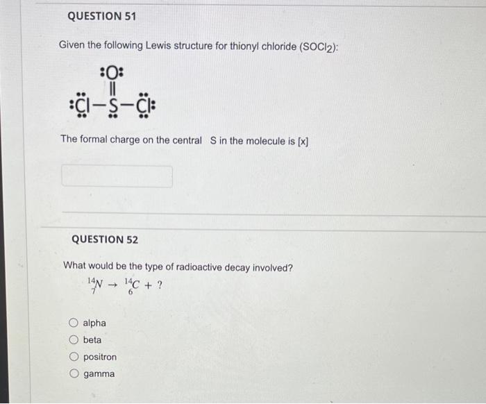 Solved Given the following Lewis structure for thionyl | Chegg.com