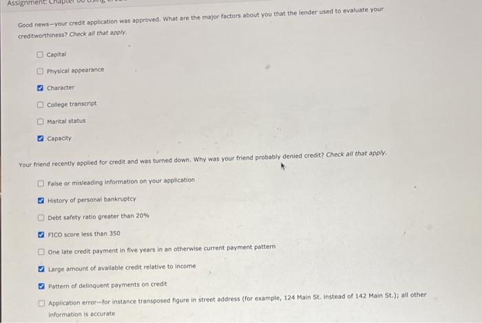 Solved Assignment Good news--your credit application was | Chegg.com