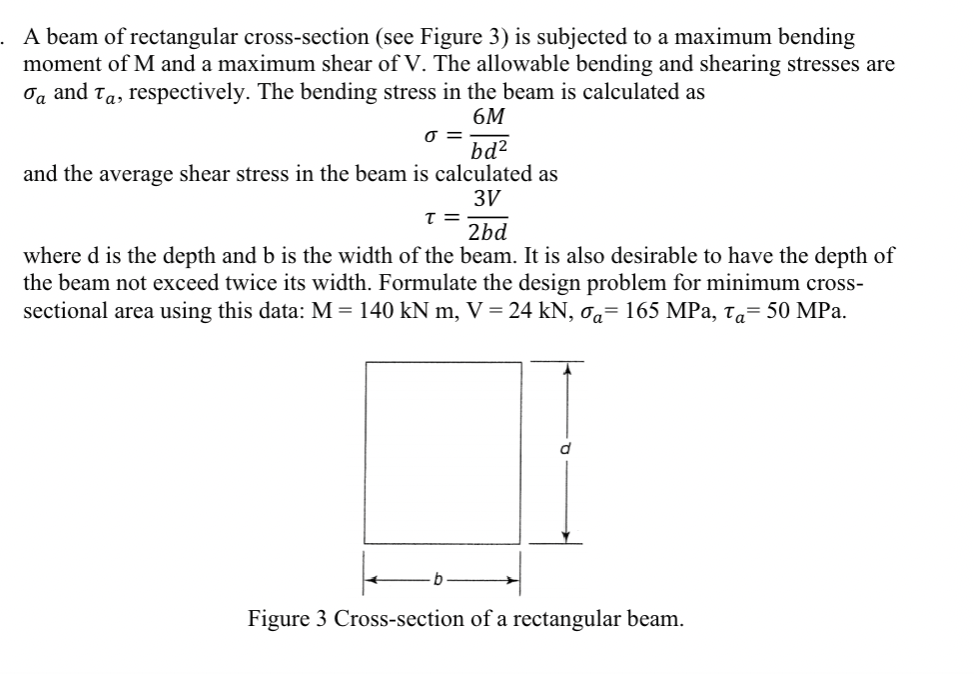 Solved A beam of rectangular cross-section (see Figure 3) | Chegg.com
