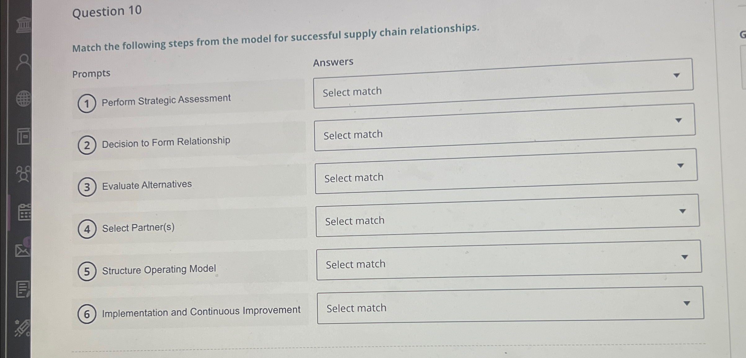 Solved Question 10Match the following steps from the model | Chegg.com