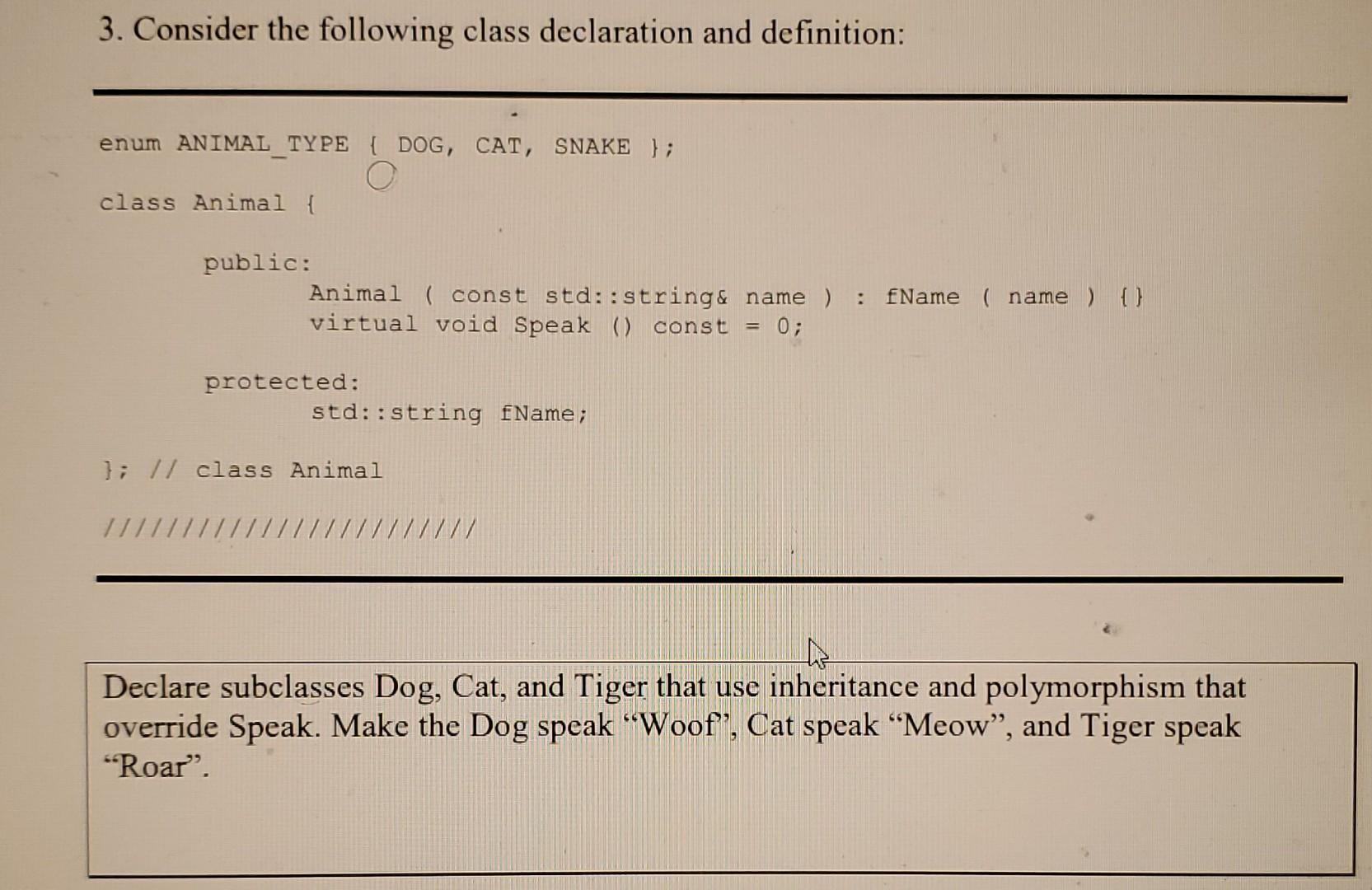 Solved 3. Consider the following class declaration and | Chegg.com