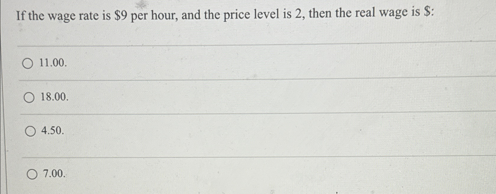 Solved If the wage rate is $9 ﻿per hour, and the price level | Chegg.com