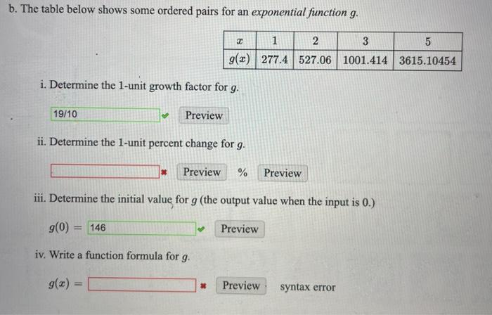 Solved b. The table below shows some ordered pairs for an | Chegg.com