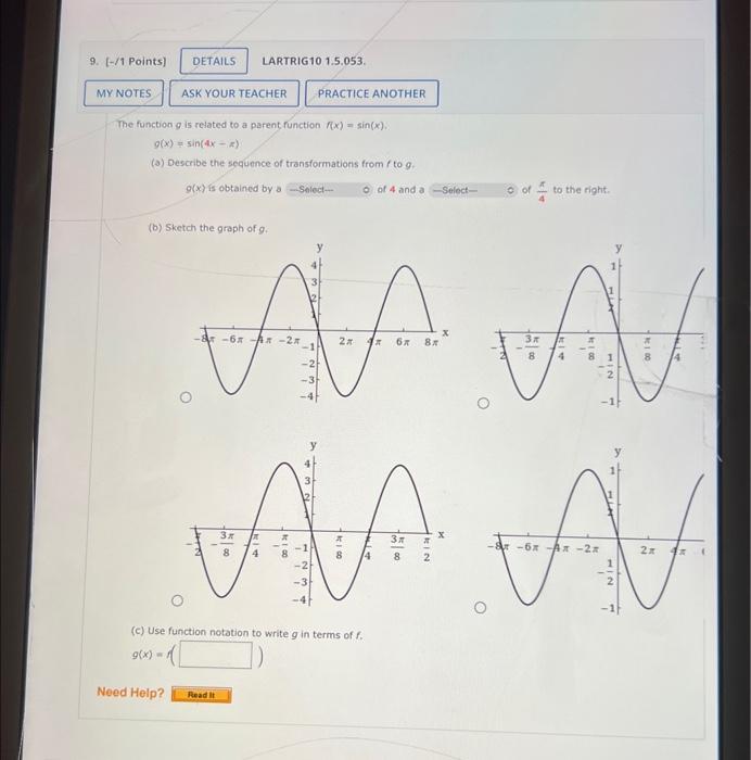Solved The function g is related to a parent function | Chegg.com