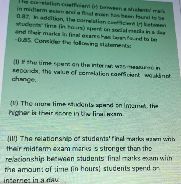 Solved The correlation coefficient (1) between a students' | Chegg.com