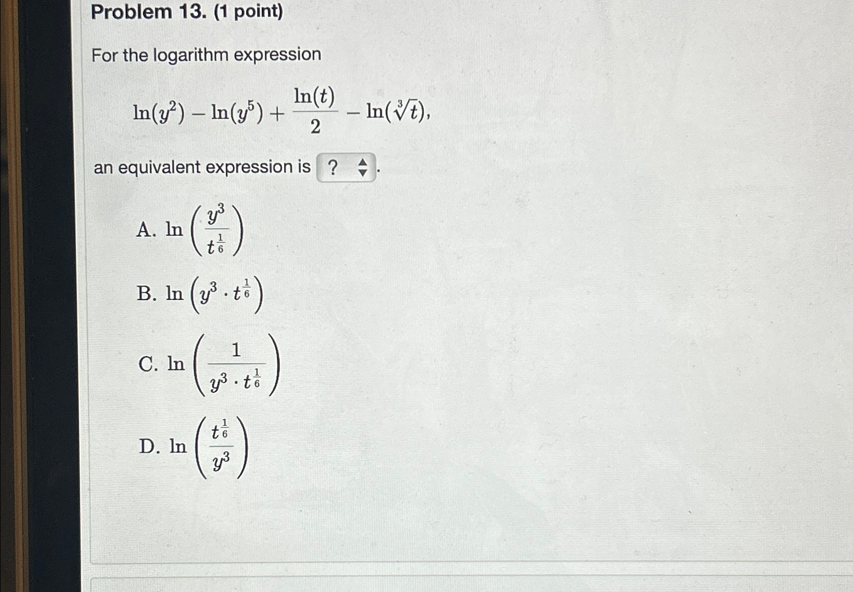 Solved Problem 13. (1 ﻿point)For the logarithm | Chegg.com