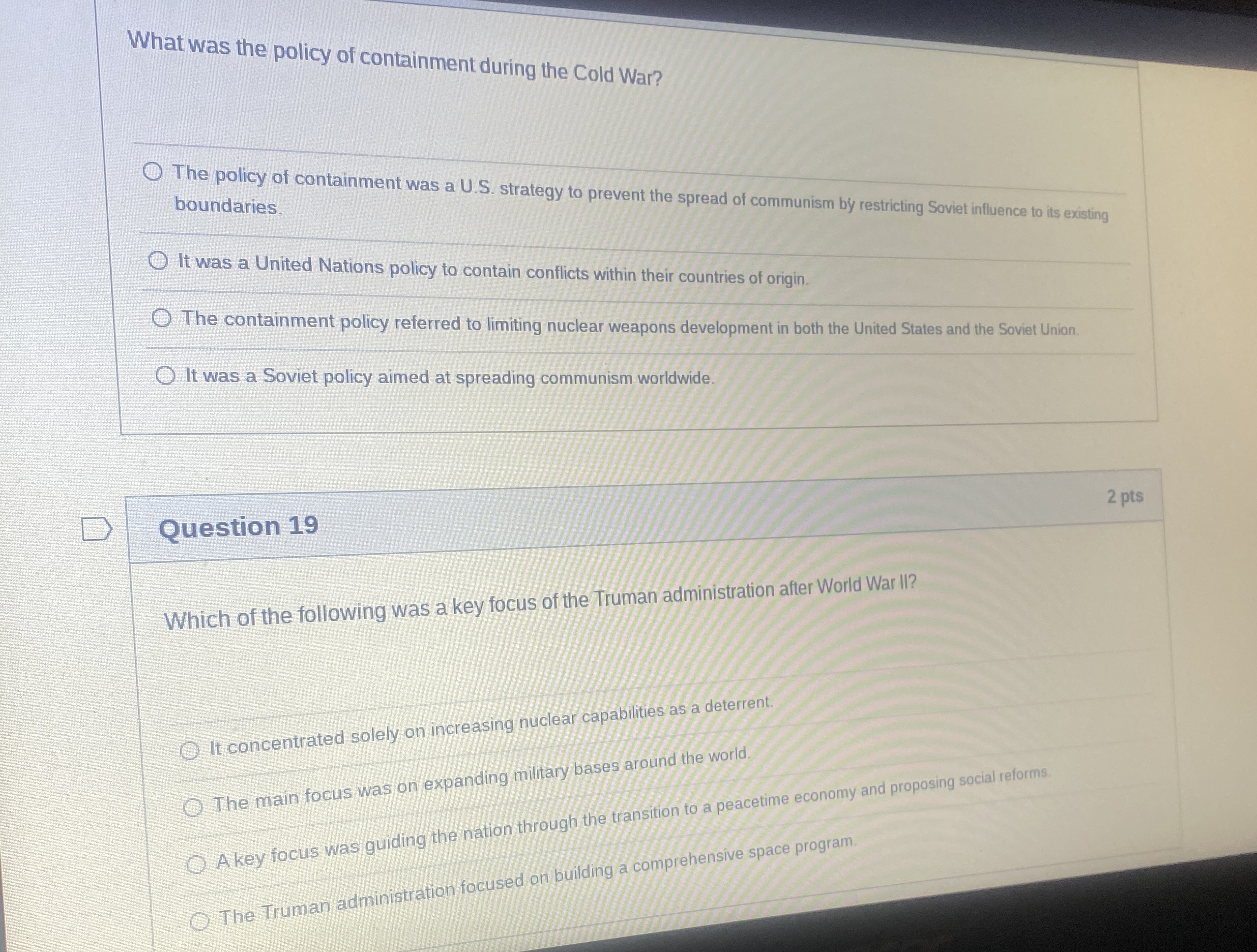Solved What was the policy of containment during the Cold | Chegg.com