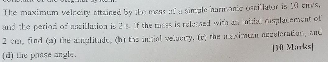 Solved The maximum velocity attained by the mass of a simple | Chegg.com