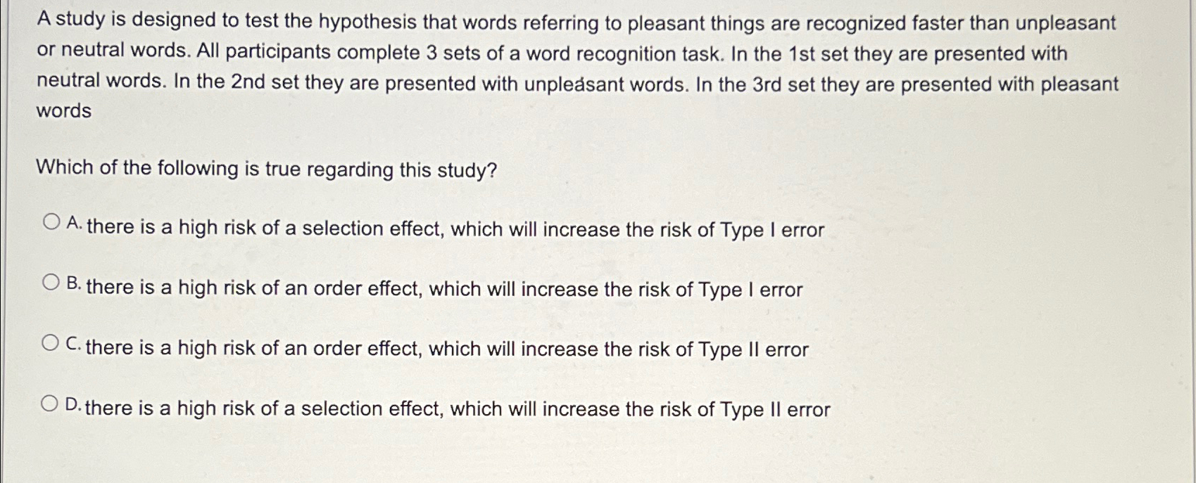 Solved A study is designed to test the hypothesis that words | Chegg.com