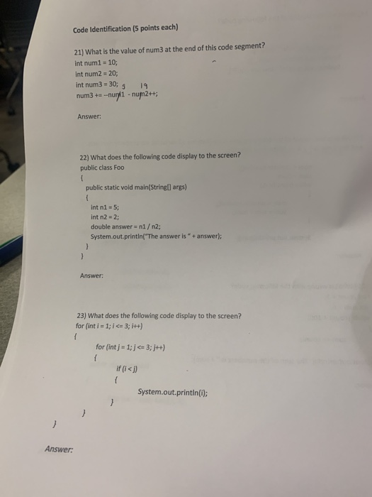 Solved Code Identification (5 points each) 21) What is the | Chegg.com