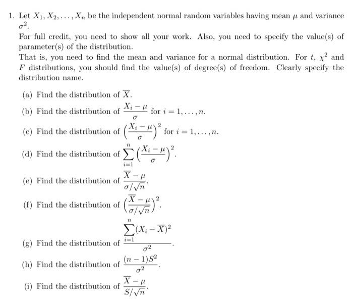 Solved Let X1,X2,…,Xn be the independent normal random | Chegg.com