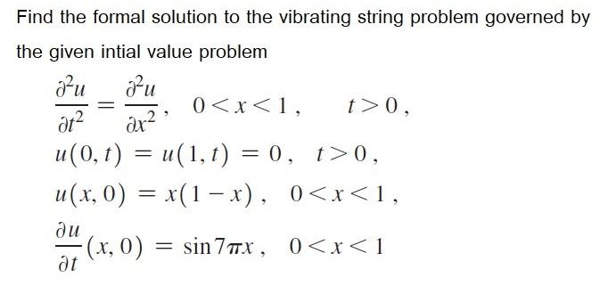 Solved Find the formal solution to the vibrating string | Chegg.com